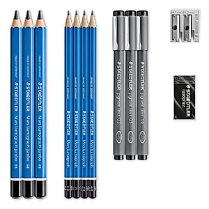 Staedtler Mars Lumograph Art Set | Drawing Kit with Art Pencils, Drawing Pens, Eraser and Double Hole Sharpener (61 100)