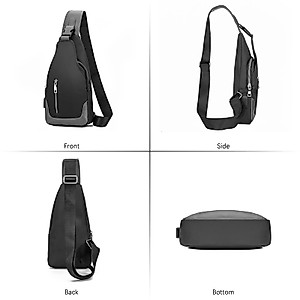 Long Keeper Crossbody Sling Shoulder Backpack Women Men Small Hiking Chest Bag Travel Cycling Daypack with USB Charging (Black)