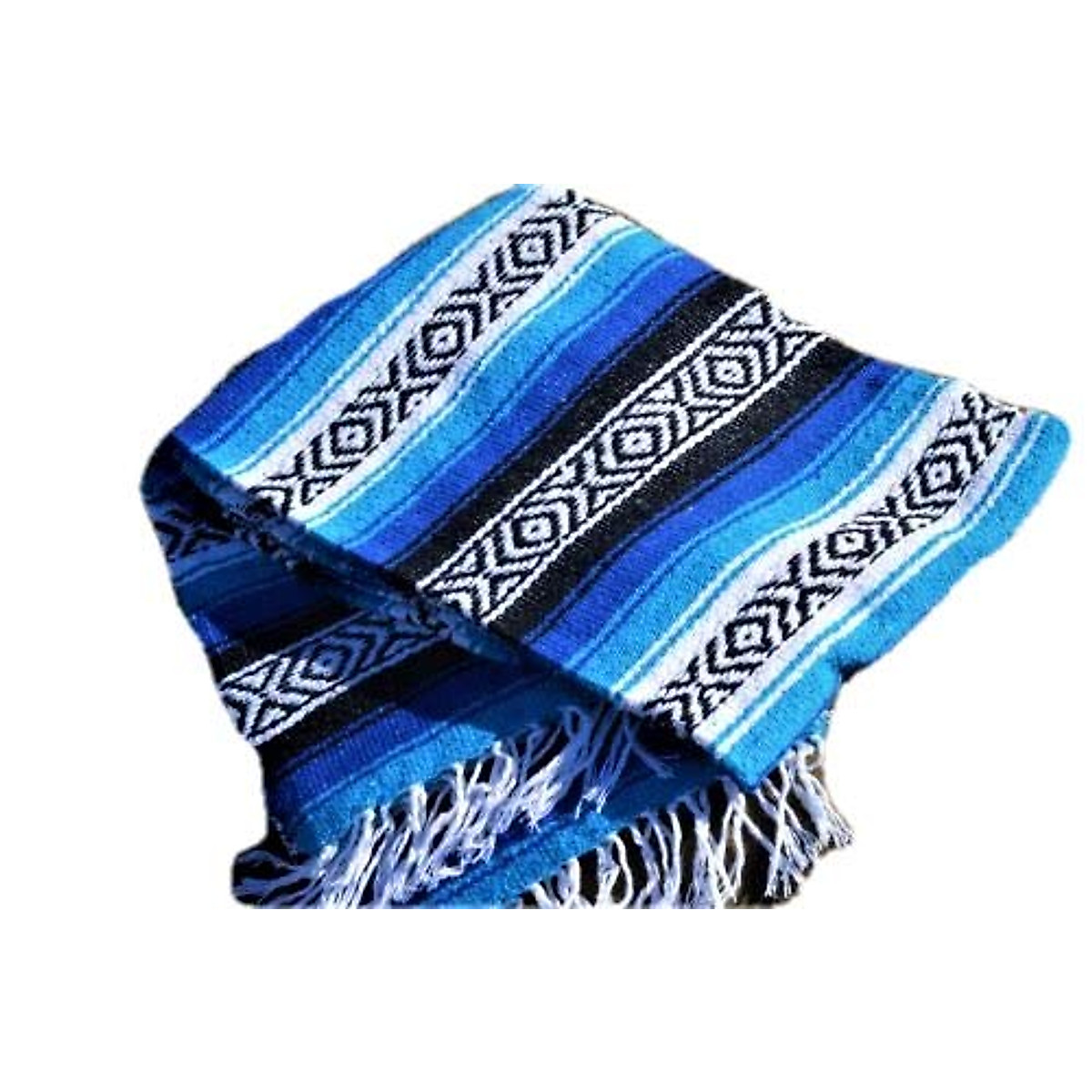 Galaxy Reborn Mexican Blanket Handwoven 82 x 54 XLarge Heavyweight Falsa in Caribbean Blue Beachy Throw