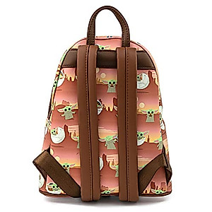 Loungefly Star Wars Baby Yoda Brown AOP Womens Double Strap Shoulder Bag Purse