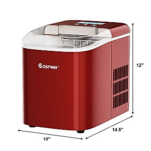 COSTWAY Countertop Ice Maker, 26LBS/24H with Self-Clean Function, LCD Display, 9 Bullet Ice / 7 Mins, Portable and Compact Ice Machine with Ice Scoop, for Homes, Offices, Restaurants, Bars, Red