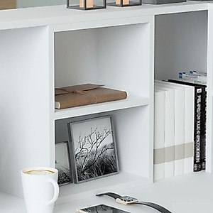 FAMAPY Modern Reception Desk Front Desk Reception Counter, Large Storage Shelves and Drawers, Retail Counter for Reception Room White