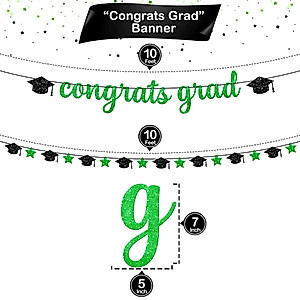 46 Pieces, XtraLarge Graduation Hanging Decorations - No DIY, Green Graduation Swirls | Glitter Congrats Grad Banner - 10 Feet | Green and Gold Graduation Decorations 2022 | Congratulations Banner
