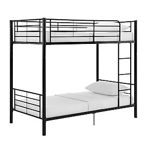 Walker Edison Elodie Urban Industrial Twin over Twin Metal Bunk Bed, Twin over Twin, Black