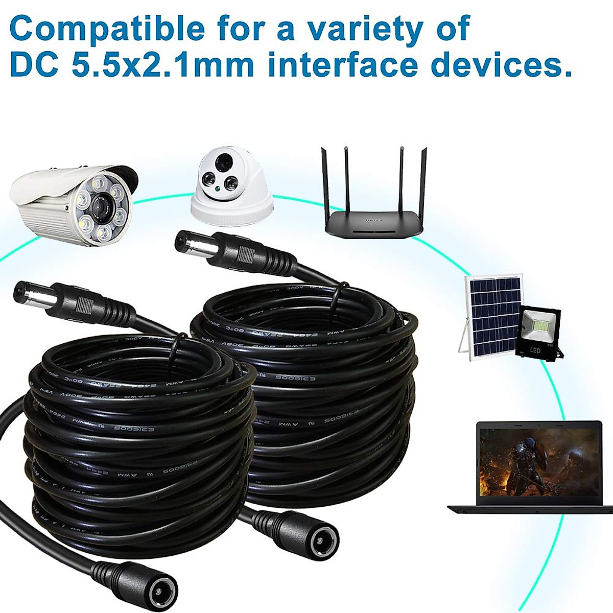 SIOCEN 20FT DC Power Extension Cord 5.5mm x 2.1mm,12v DC Power Supply Adapter for CCTV Security IP Camera Surveillance Indoor Dvr Standalone LED Strip,Car,12 Volt Male to Female Plug Cable