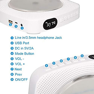 CD Player, Bluetooth HiFi Speaker, USB Flash Player, AUX line-in Audio Boombox, FM Radio, Portable, Wall Mountable and Desk Stand, with Remote Control