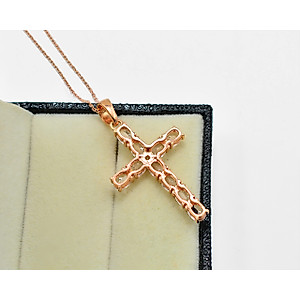 Natural Pink Morganite 5X4 MM Gemstone Holy Cross Pendant Necklace 925 Sterling Silver October Birthstone Morganite Jewelry Proposal Gift For Girlfriend(PD-8323) (16 Inches, Rose Gold Plated Silver)