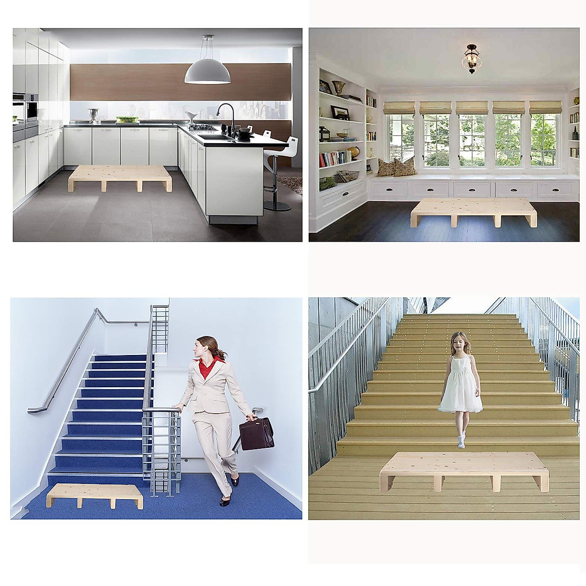 MYOYAY 39 Inch Wooden Platform Step, Hold Up to 400 LBS Solid Wood Step Stool Bedside Foot Stepper Stools Mobility Stepping Stools with Non-Slip Pads Indoor Outdoor Mobility Stepping for Old People