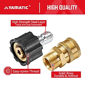 YAMATIC Pressure Washer Adapter Set Quick Connect Kit, M22 to 3/8" Quick Connectors, 5000 PSI Pressure Couplers Fittings for a Pressure Washer, Hose, and Gun (2 PCS)