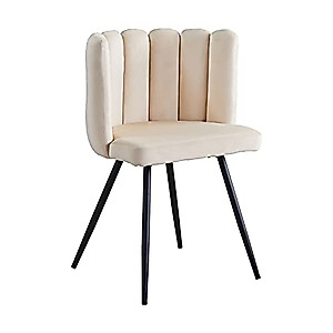 CLIPOP Living Room Barrel Accent Chair, Modern Velvet Kitchen Dining Chair, Vanity Chair with Metal Leg, Scalloped Silhouette, Cozy and Soft Padded, Armless Leisure Makeup Chair for Bedroom, Cream
