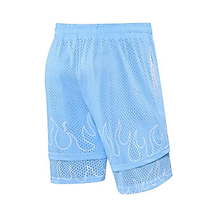 BOOMLEMON Men's Basketball Shorts Gym Workout Athletic Running Shorts Mesh Graphic Print Casual Short Pants(Blue L)
