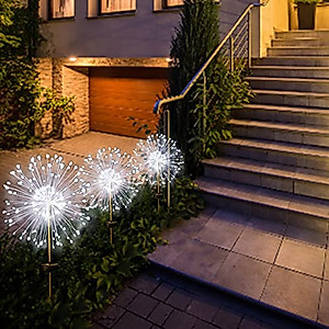 Dengduoduo 2 Pack Solar Garden Lights, Solar Firework Lights, Solar Lights Outdoor Waterproof with 2 Lighting Modes, Landscape Light for Walkway, Garden, Patio, Yard, Flowerbed, Parties (Cool White)