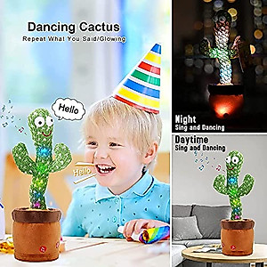 Emoin Dancing Cactus Baby Toys 6 to 12 Months, Talking Cactus Toys Repeats What You Say Baby Boy Toys, Dancing Cactus Mimicking Toy with LED English Sing Talking 15 Second Voice Recorder Musical Toys