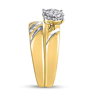 Sizes - L = 4, M = 10 - 10k Yellow Gold Diamond Wedding Mens And Ladies Couple His & Hers Trio 3 Three Ring Bridal Matching Engagement Wedding Ring Band Set (0.19 cttw.) - Please use drop down menu to select your desired ring sizes