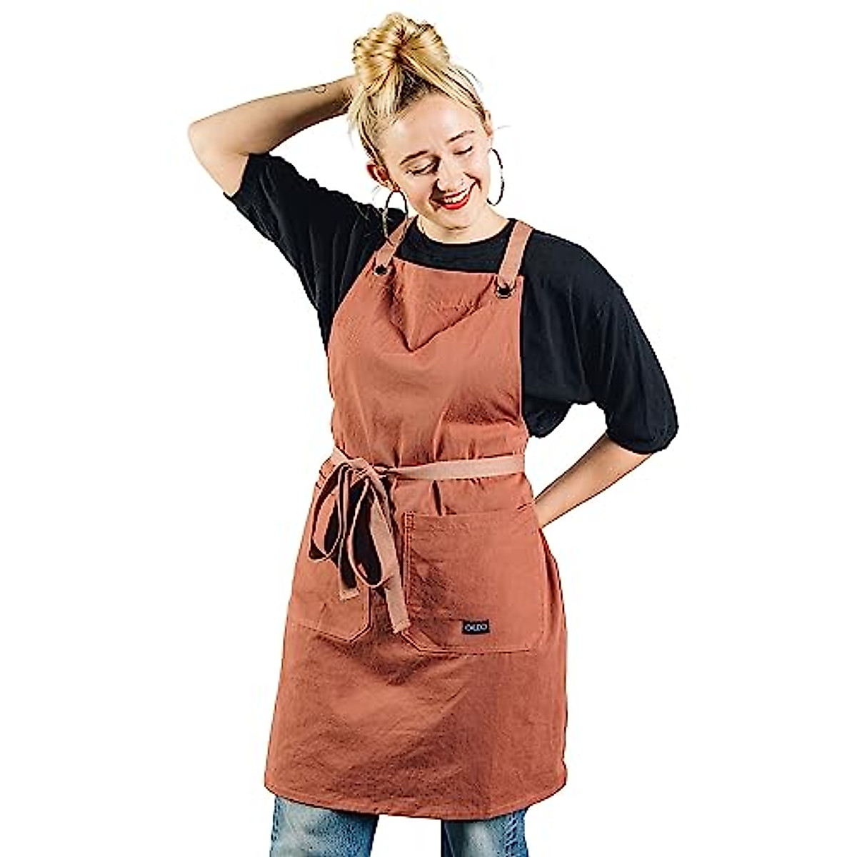 Caldo Crossback Kitchen Apron for Cooking - Mens and Womens Professional Chef or Server Bib Apron - Adjustable Crossback Style - Rustic- Midweight Cotton (Terracotta)