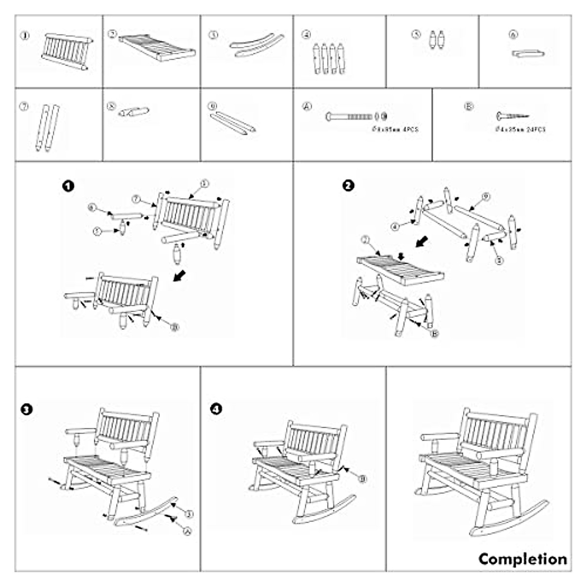 XCSOURCE Outdoor Rocking Bench, Wooden Double Outdoor Patio Rocker Chair for 2 Persons, Rustic Log Porch Bench for Farmhouse Decoration (Brown)