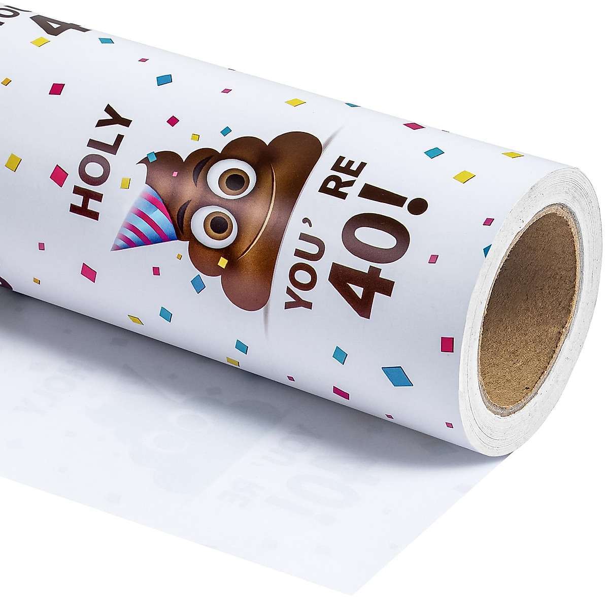 WRAPAHOLIC Funny 40th Birthday Wrapping Paper - Mini Roll - 17 Inch X 33 Feet - Holy Shit You're 40 Design for Birthday, Party, Prank