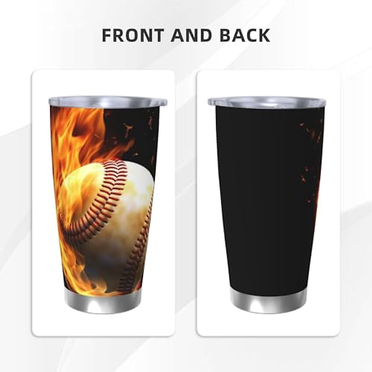Fire Baseball Tumbler with Lid and Straw 20oz Stainless Steel Car Cup for Hot and Cold Drinks, Double Wall Insulated Travel Coffee Mug Reusable Drink Thermos Cup Birthday Gifts