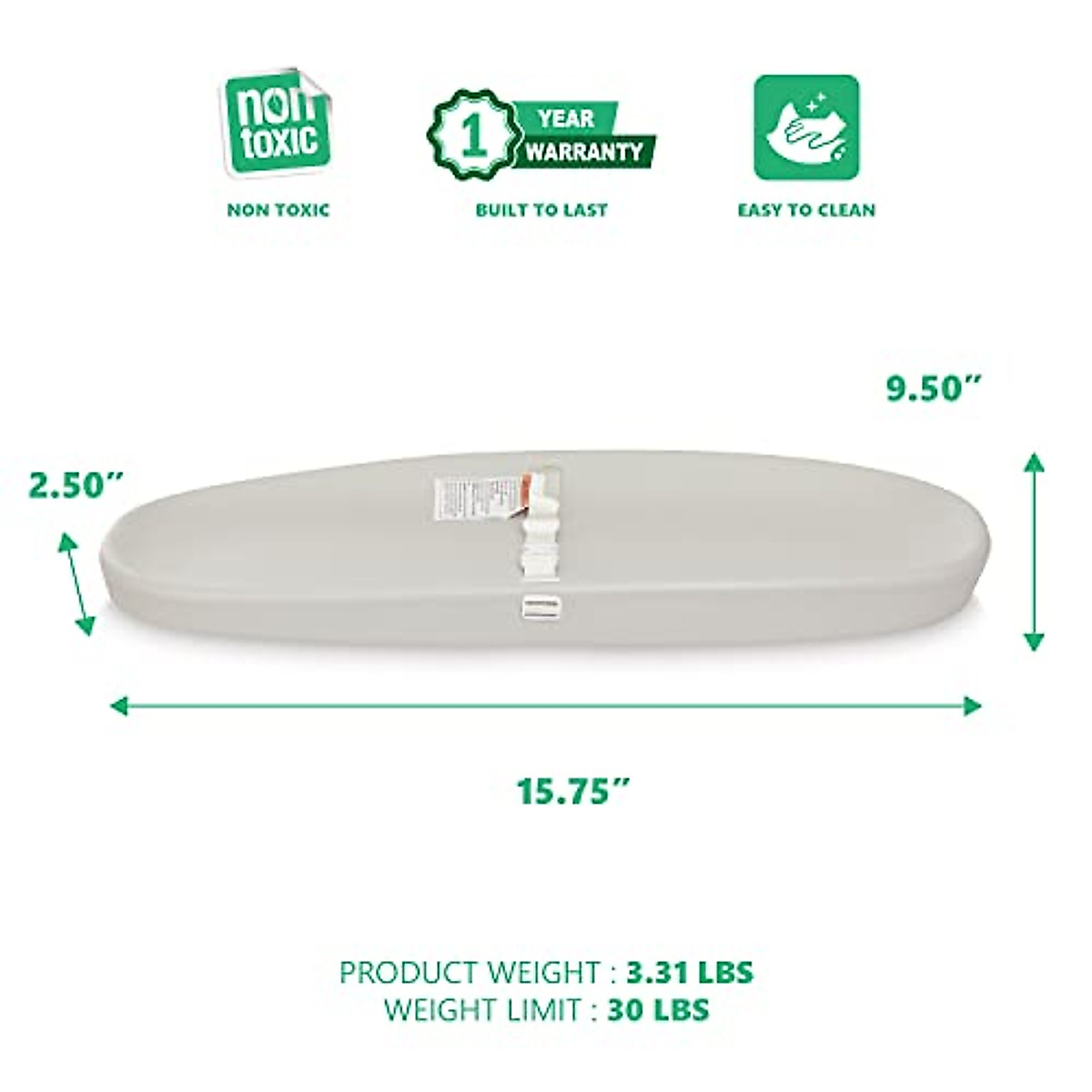 Evolur Eva Baby Changing Pad in Ligt Gray, Soft and Breathable, Lightweight and Portable Changing Pad, Fits All Changing Table, Waterproof Firm Padding