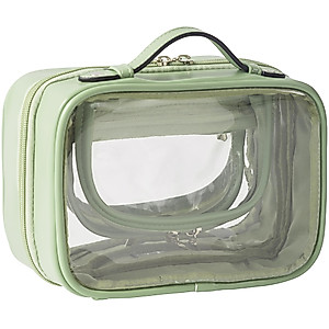 Veki TSA Approved Toiletry Bag Transparent Makeup bag Double Travel Cosmetic bags Case Waterproof Toiletries Bag Large Capacity Open Storage bag Organizer for Women and Girls (Small Green)