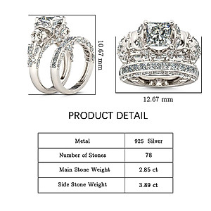 Jeulia Skull Engagement Ring Sets Sterling Silver Promise Eternity Band Rings Diamond Princess Cut with Cubic Zirconia Wedding Engagement Anniversary Promise Rings Bridal Sets (7.5(U.S))