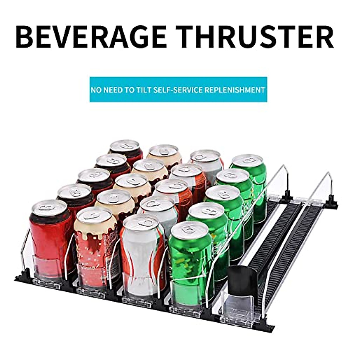 Adjustable Beverage Dispenser for Refrigerator - Spring-Loaded Can Pusher, Space Saving Soda Can Organizer, Refrigerator Drink Holder with Auto-Slide Function - 12-inch Can Dispenser (300-310MM)