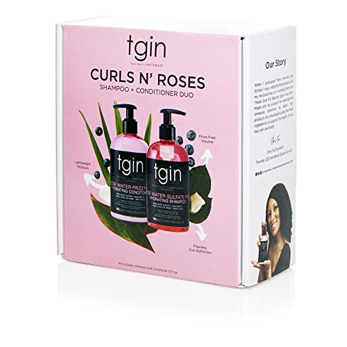 tgin Rose Water Shampoo + Conditioner DUO - For Natural / Dry/Fine/Color Treated Hair - Curls - Waves - Low Porosity - 13oz