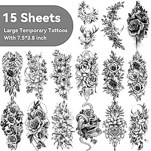 EMOME 400+ Stylish Styles Realistic Temporary Tattoos for Women, Long Lasting Semi Permanent Tattoo, Waterproof Large Flowers Rose Hand Tattoos Stickers and Fake Tattoos for Adults Girls (79 Sheets)