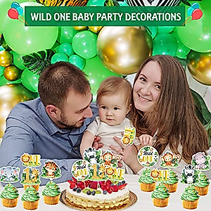 Weecent 48 PCS Wild One Cupcake Toppers Baby 1st Birthday Decorations Jungle Safari Theme Cake Toppers For Baby Boy Girls Safari Animal Party Supplies