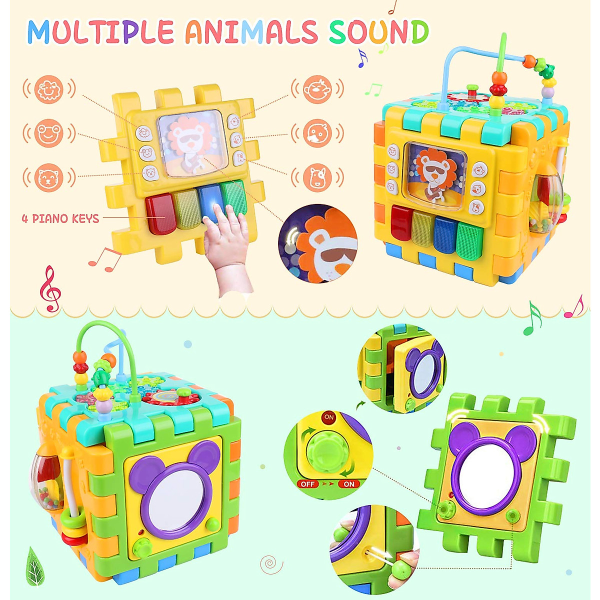 BBLIKE Baby Activity Cube for Toddlers, 6 in 1 Multipurpose Activity Play Center, Educational Toy for 1 2 3 Years Old Boys and Girls