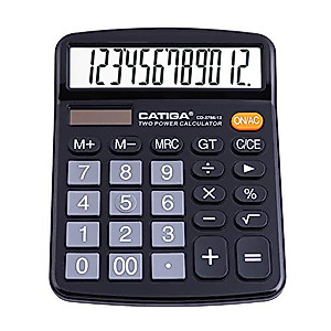 Desktop Calculator 12 Digit with Large LCD Display and Sensitive Button, Solar and Battery Dual Power, Standard Function for Office, Home, School, CD-2786 (Black)