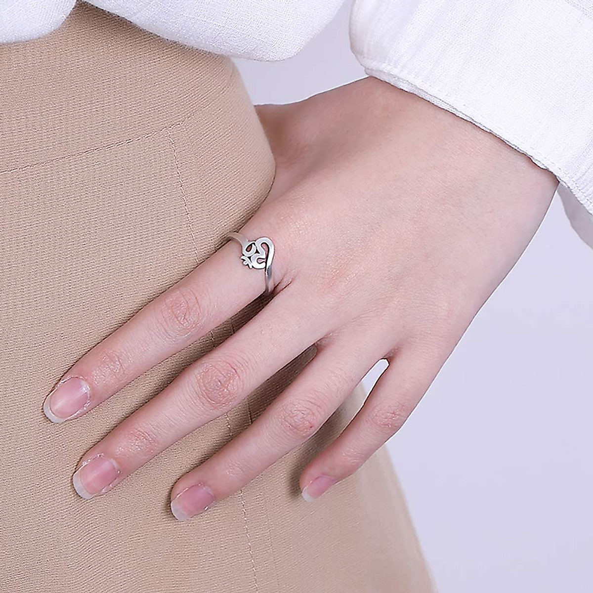 LOVECOM Real 925 Sterling Silver Buddhism Scripture Open Stacking Rings for Women Vintage Statement Fashion Creative Design Jewelry Gifts