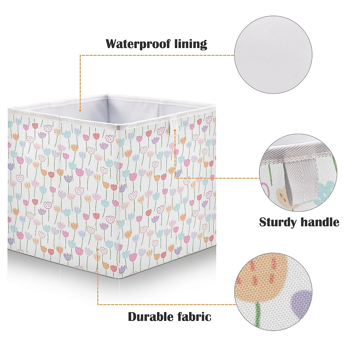 Kigai Cartoon Flowers Open Home Storage Bins, for Home Organization and Storage, Toy Storage Cube, Collapsible Closet Storage Bins, with Small Handles, 11.02" L x 11.02" W x 11.02" H