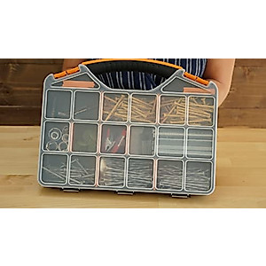 Massca Hardware Organizer box with dividers - 18 Compartments Small Parts Organizer with Accessible Hinged Lid - Durable Plastic Screw Organizer Store Nuts, Bolts, Screws, Nails, and Small Hardware