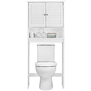 Giantex Over-The-Toilet Storage Cabinet, Freestanding Toilet Rack with 2-Door Cabinet, Adjustable Shelf, Bathroom Space Saver, Storage Organizer for Bathroom, Washroom, Laundry Room, White