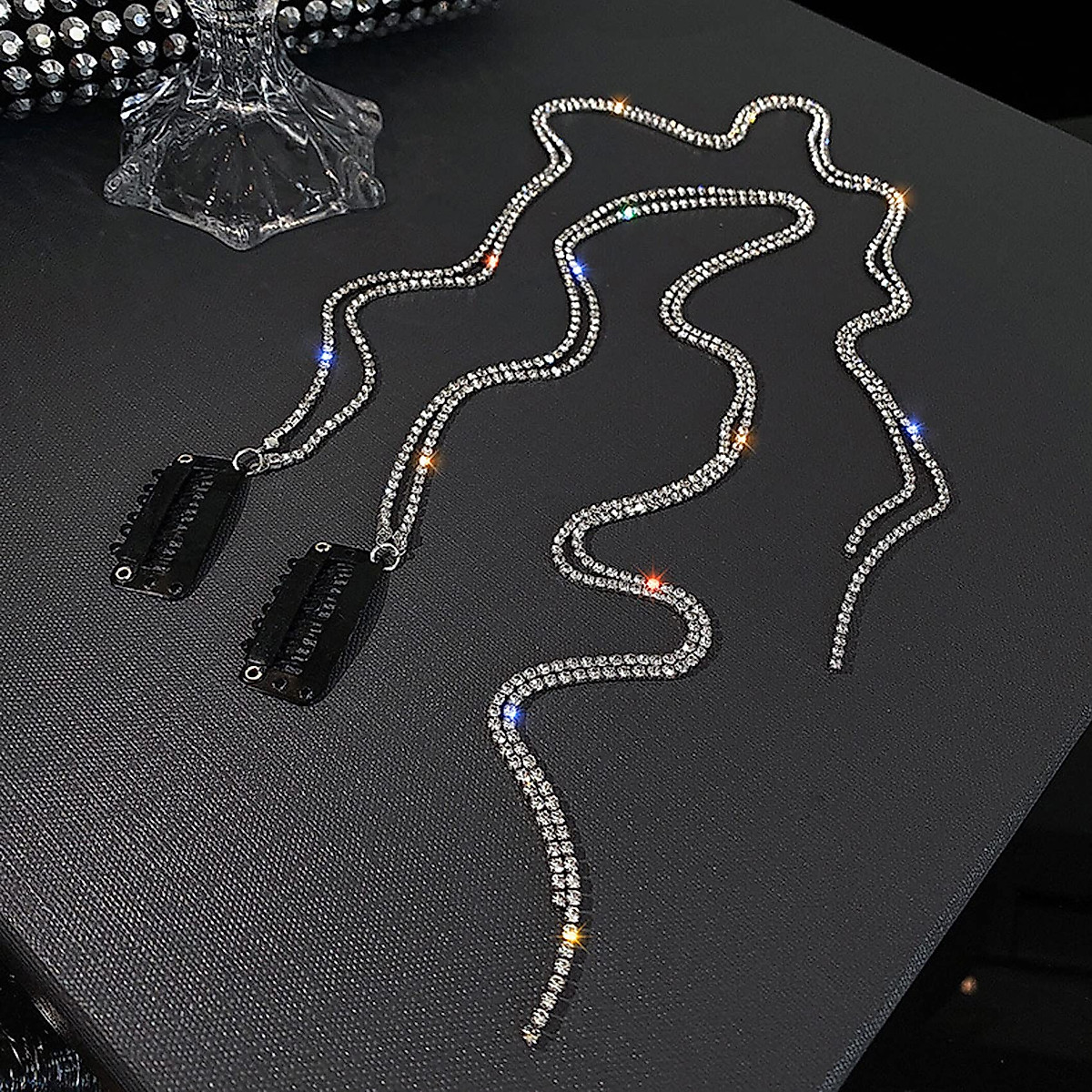 8 Pieces Long Rhinestone Hair Chains,Punk Tassel Hair Clips Bling Crystal Hair Extension 20 Inch Head Chain Silver Decorative Hair Clip Hairpin for Women and Girls Nightclub Party Daily Headwear