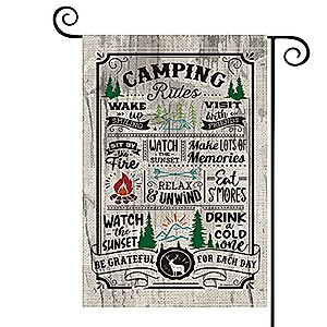 AVOIN colorlife Camping Rules Tips Slogan Garden Flag Vertical Double Sided, Deer Tree Rustic Camper Holiday Relax Flag Yard Outdoor Decoration 12.5 x 18 Inch