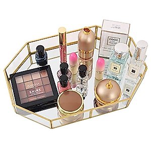 PENGKE Mirror Decorative Tray,Gold Mirror Tray for Bathroom Vanity Tray,Jewelry,Cosmetics,Magazine,Breakfast,Tea and More,Storage Organizer Tray for Coffee Table
