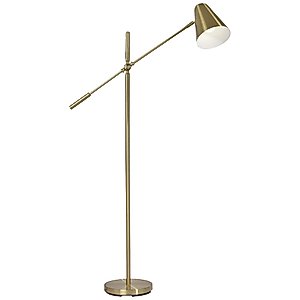 OttLite Archer Floor Lamp - Mid-Century Modern Design, Satin Brass Finish, LED, Adjustable Shade