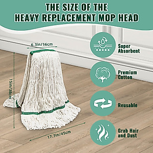 20oz Commercial Cleaning Mop Head Replacements- 3 Pack Heavy Duty Industrial Cotton Looped End String Cleaning Mop Head Refills,Used for Home,Garage,Office and Kitchen,White Mop Refills