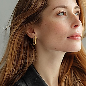 HIUS 925 Sterling Silver Cuban Link Chain Earrings for Women, 18K Gold Plated Dangle Drop Earrings, Statement Women's Chain Jewelry