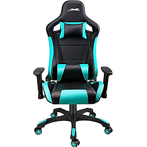 Leopard Gaming Chair, High Back PU Leather Office Chair, Adjustable Video Gaming Chairs, Swivel Racing Chair with Adjustable Armrest (Black/Light Blue)