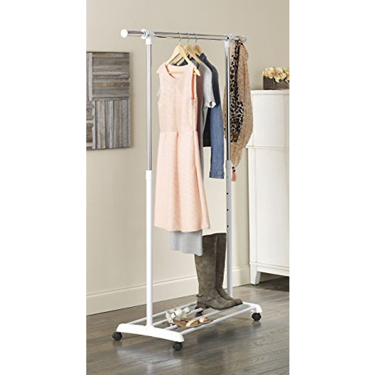 Whitmor Deluxe Adjustable Garment Rack - Rolling Clothes Organizer - White and Chrome