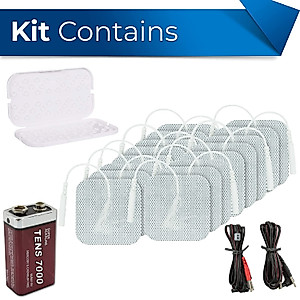 TENS 7000 TENS Pads Replacement, Battery Kit - Includes 16 Premium TENS Unit Replacement Pads, 4 Lead Wires, 9-Volt Replacement Battery, 1 Electrode Pad Holder For Stim Pads