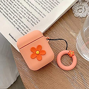 Compatible with AirPods Case Flower, Soft Silicone Shockproof Cartoon 3D Flower Pattern Cover Girls Women Funny Kawaii Cute Case for AirPods 1/2 Generation - Orange