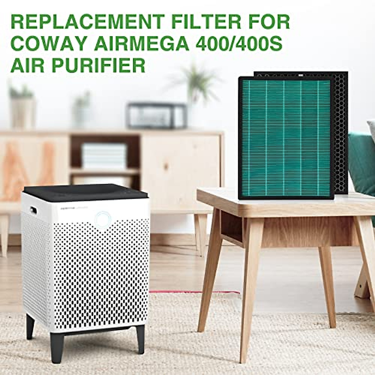 400/400S Replacement Filter for Coway AIRMEGA Max2 400/400S Air Purifier, Max 2 Green True HEPA and Active Carbon Filter Set, AP-2015-FP