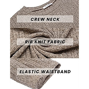 Ekouaer Pajamas 2 Piece Lounge Sets Ribbed Knit Matching Outfits T-shirt Biker Shorts Sleepwear Loungewear Sweatsuits Camel Large