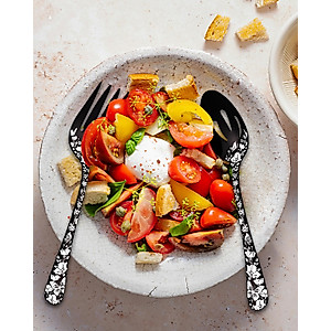 Stapava Serving Utensils Set Black, 5PCS Stainless Steel Flatware Serving Set with Large Serving Spoon Slotted Serving Spoon Serving Fork Sugar Spoon Butter Knife for Dinner Party, Dishwasher Safe