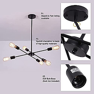 TYNEWRGY Black Sputnik Chandelier 6 Lights,Modern Industrial Ceiling Light,Mid Century Vintage Contemporary Pendant Dining Room Lighting Fixtures Hanging