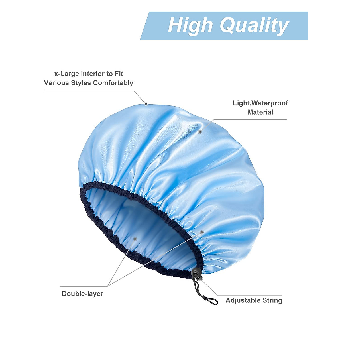 Auban Shower Cap for Women, Adjustable Reusable, Extra Large, Double-Layer Waterproof Bathing cap, Waterproof Exterior, EVA Lining, Hair Cap for All Hair lengths, 3 Colors